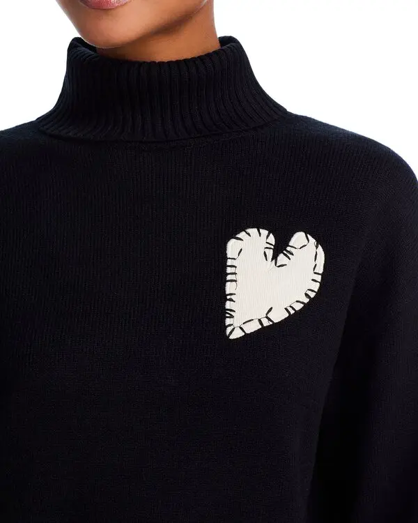 Aqua Cropped Turtleneck Sweater With Heart Patch