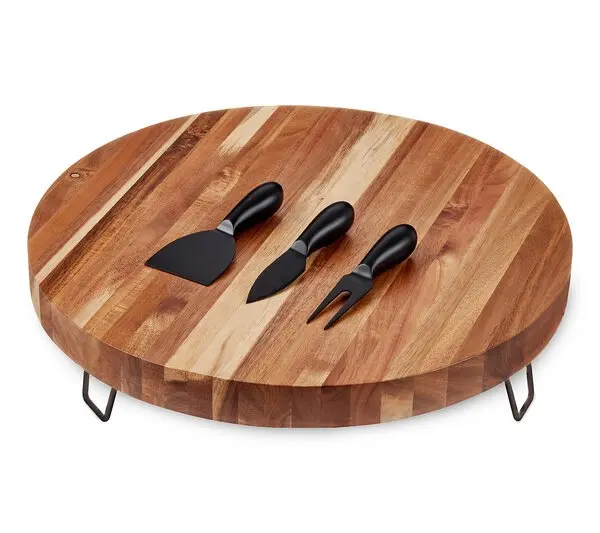 TWINE Living Acacia Footed Cheese Board & Knife Set - One-color