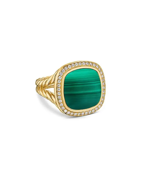 David Yurman Albion Ring With Malachite And Diamonds - Malachite/gold
