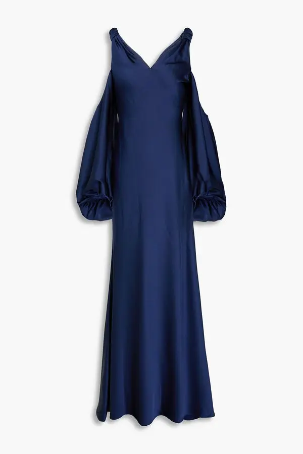 Halston Binnie Cold-shoulder Ruched Satin Gown