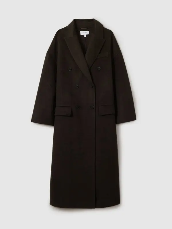 REISS Lara Wool-blend Herringbone-twill Coat
