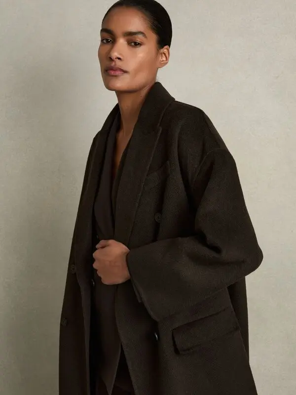 REISS Lara Wool-blend Herringbone-twill Coat