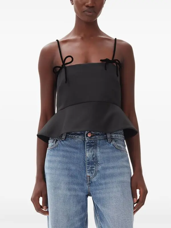 GANNI Peplum-hem Cropped Satin Top