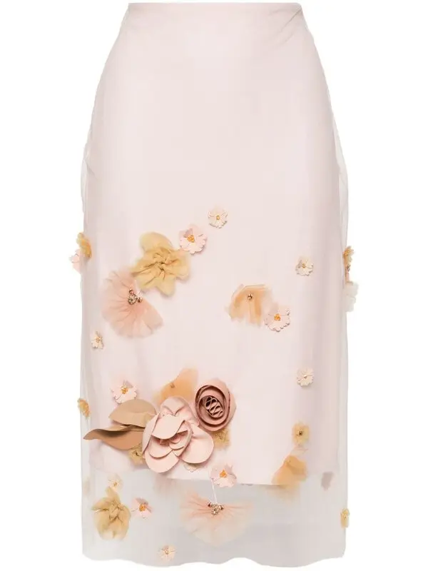 Viktor & Rolf Floral-appliqué Midi Skirt - Pink