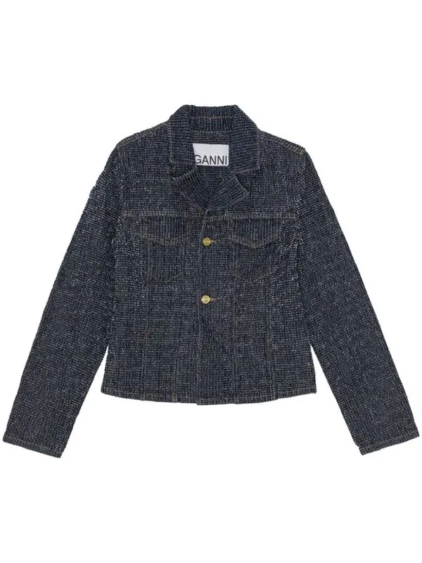 GANNI Fluffy Denim Fitted Blazer