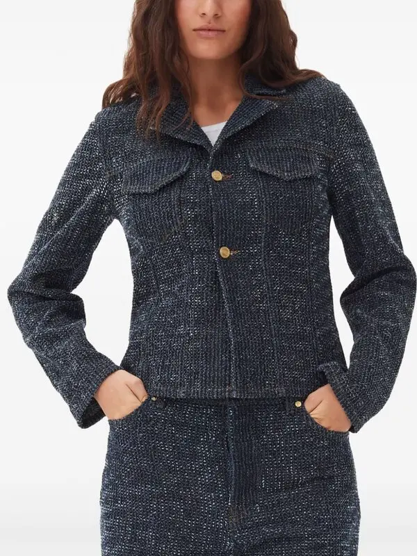 GANNI Fluffy Denim Fitted Blazer