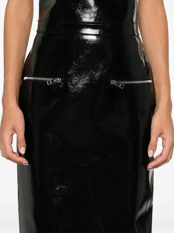 MSGM Patent Midi Skirt - Black