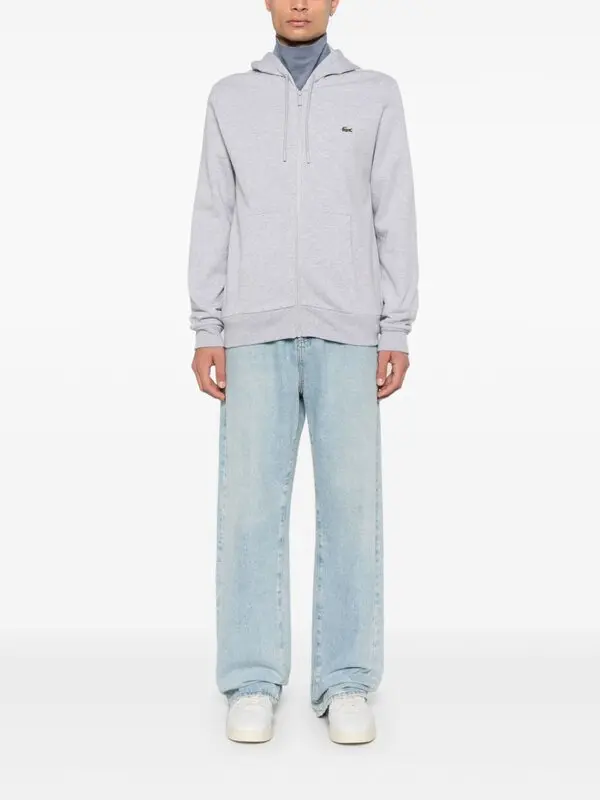 Lacoste Logo Patch Full-zip Hoodie - Grey