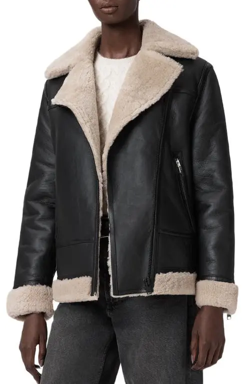ALLSAINTS Sola Oversize Shearling Biker Jacket - Black/natural