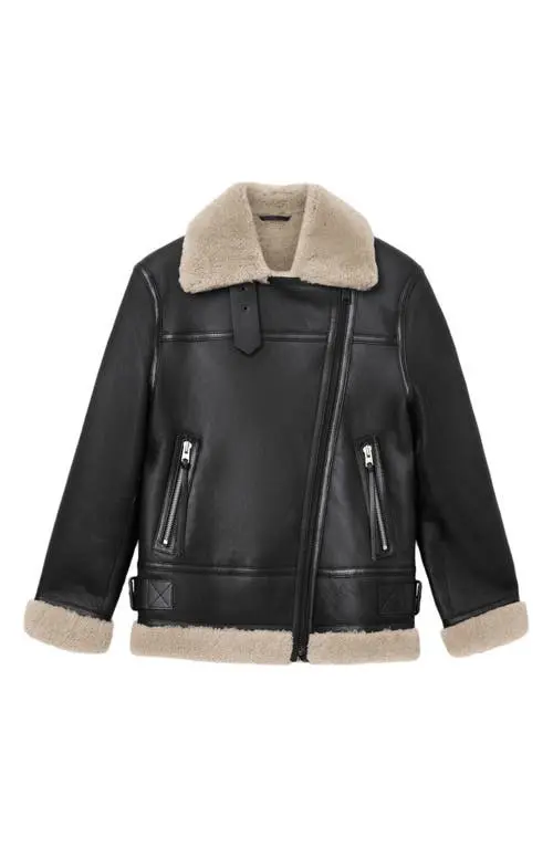 ALLSAINTS Sola Oversize Shearling Biker Jacket - Black/natural