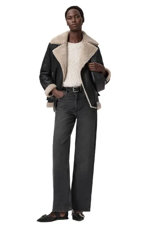 ALLSAINTS Sola Oversize Shearling Biker Jacket - Black/natural