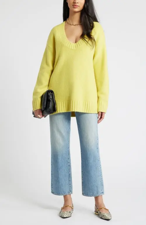 OPEN EDIT Oversized V-neck Sweater - Yellow Celery