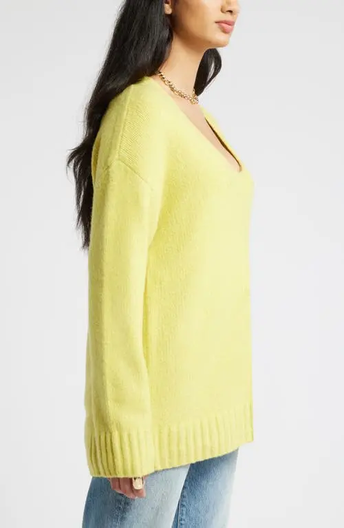 OPEN EDIT Oversized V-neck Sweater - Yellow Celery