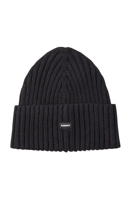 Sandro Rib Knit Beanie - Black