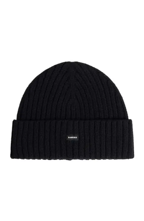 Sandro Rib Knit Beanie - Black
