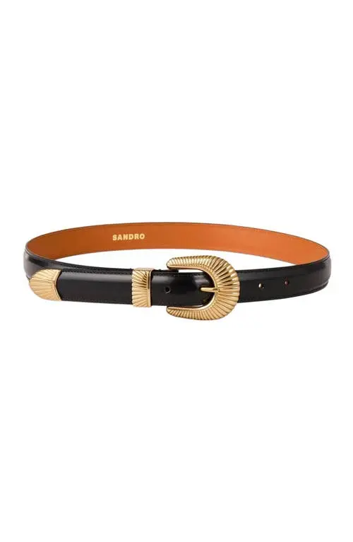 Sandro Leather Belt With Gold-tone Buckle - Black