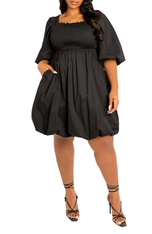 BUXOM COUTURE Smocked Puff Sleeve Cotton-blend Dress