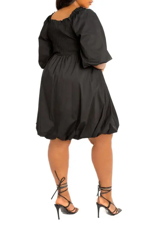 BUXOM COUTURE Smocked Puff Sleeve Cotton-blend Dress