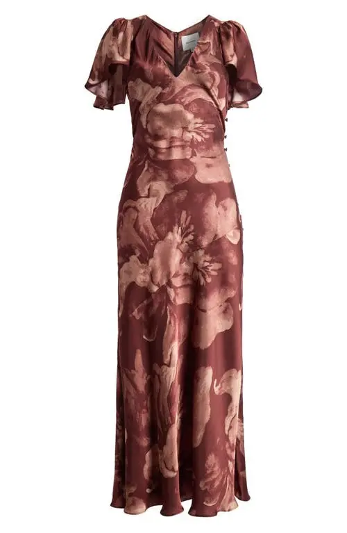 reformation vida satin dress Reformation Vida Flutter Sleeve Satin Dress - Siena