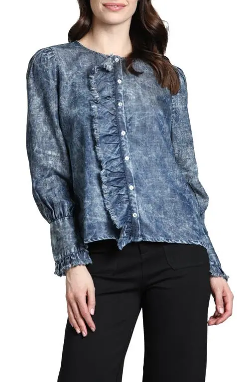 APNY Moon Wash Balloon Sleeve Button-up Shirt - Indigo