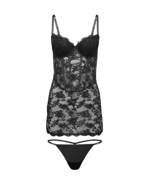 ADORE ME Brielle Babydoll & G-string Set Lingerie - Jet Black