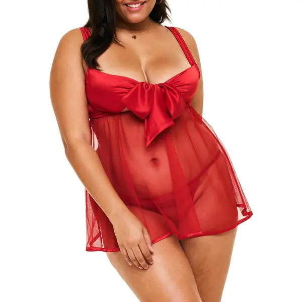ADORE ME Bessima Babydoll & G-string Set Lingerie - Dark Red