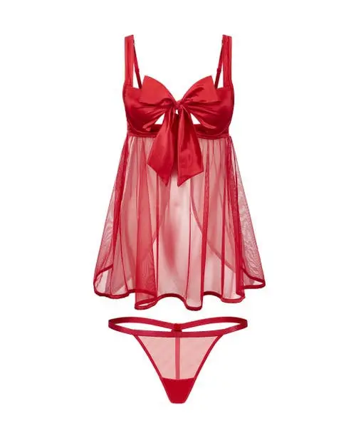 ADORE ME Bessima Babydoll & G-string Set Lingerie - Dark Red