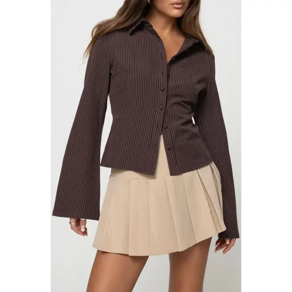 Princess Polly Anni Pinstripe Shirt - Brown