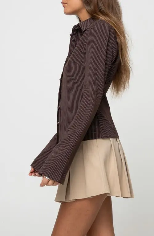 Princess Polly Anni Pinstripe Shirt - Brown