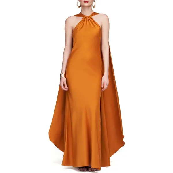 Halston Reta Satin Halter Neck Gown