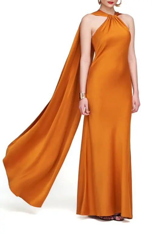 Halston Reta Satin Halter Neck Gown