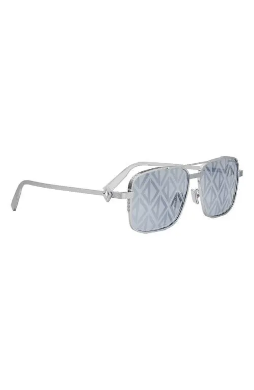 Dior Cd Diamond S9u 58mm Navigator Sunglasses - Shiny Palladium / Blu Mirror