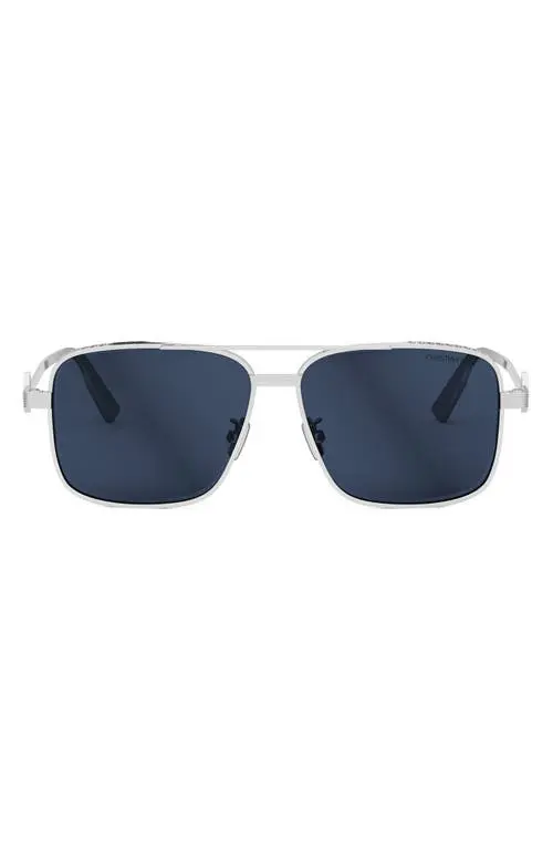 Dior Cd Diamond S9u 58mm Navigator Sunglasses - Shiny Palladium / Blue