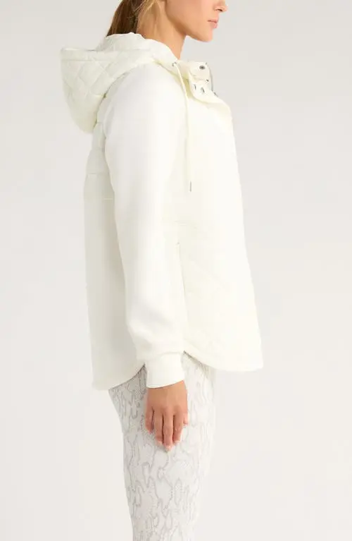 Zella Hybrid Quilted Knit Hooded Jacket - Ivory Egret