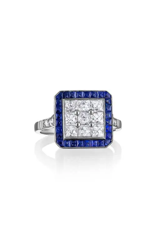 MINDI MOND French Diamond & Sapphire Statement Ring - Platinum/ Diamond/ Sapphire