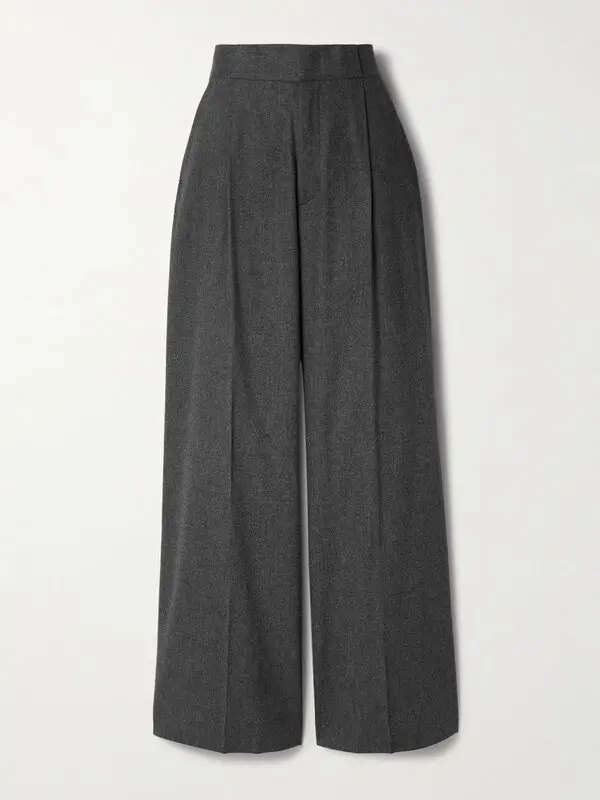 Sasuphi Bogart Pleated Wool-blend Flannel Wide-leg Pants - Gray