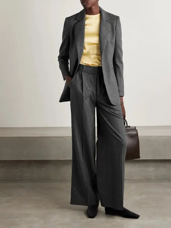Sasuphi Bogart Pleated Wool-blend Flannel Wide-leg Pants - Gray