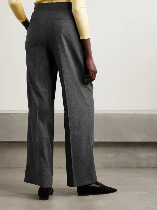 Sasuphi Bogart Pleated Wool-blend Flannel Wide-leg Pants - Gray