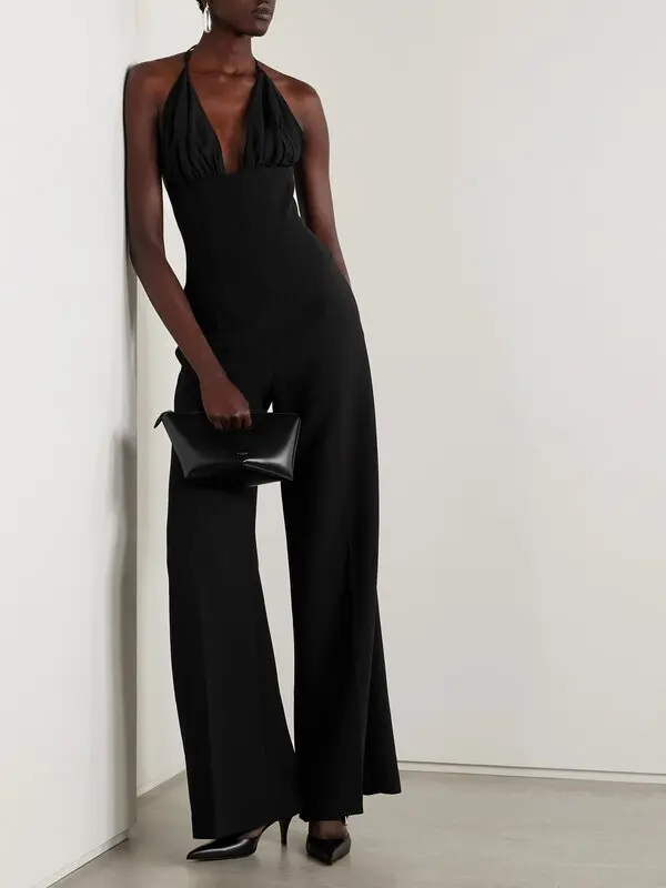 MONOT Tulle-trimmed Crepe Halterneck Jumpsuit