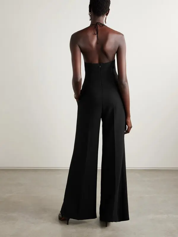 MONOT Tulle-trimmed Crepe Halterneck Jumpsuit