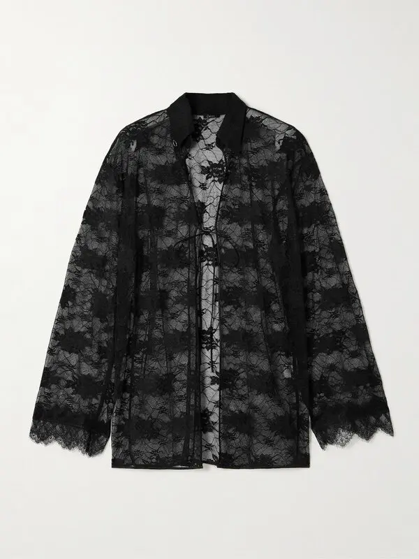 Oseree Satin-trimmed Scalloped Lace Shirt
