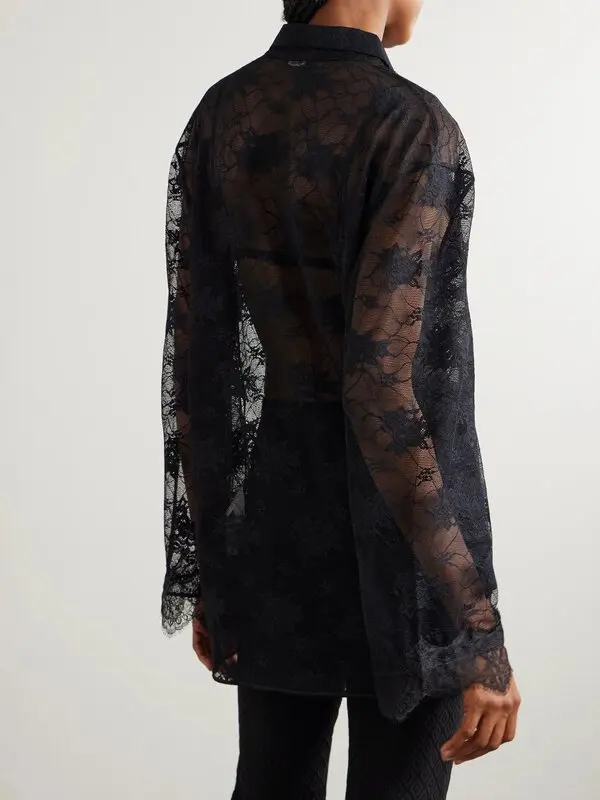 Oseree Satin-trimmed Scalloped Lace Shirt