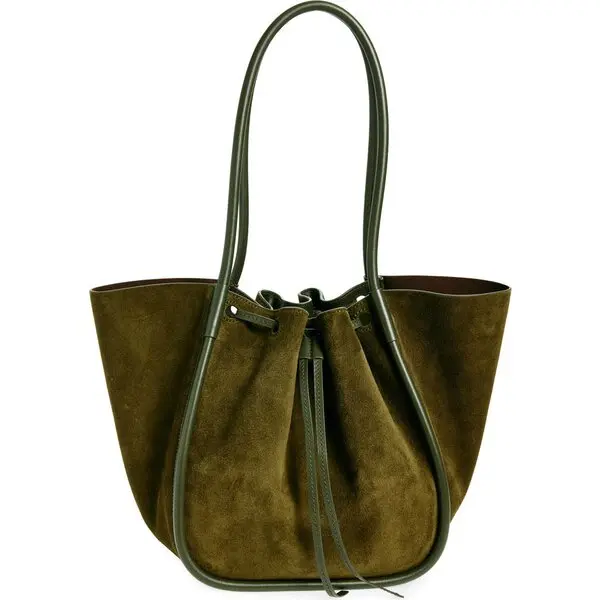 Proenza Schouler Large Ruched Suede Tote - Olive