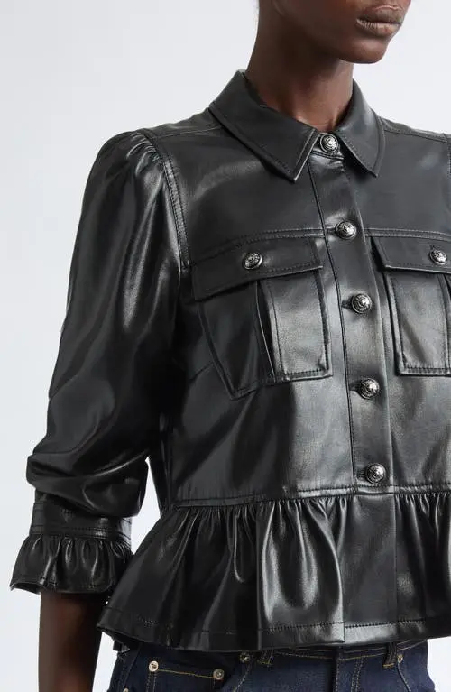 Cinq À Sept Delanie Faux Leather Peplum Jacket - Black