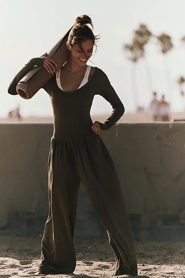 Free People Hot Shot Wide Leg Onesie - Pewter