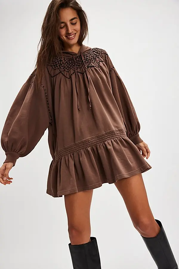 knee length dresses for ladies Free People Burnt Orange Smocked Bust Voluminous Mini Dress (Small)
