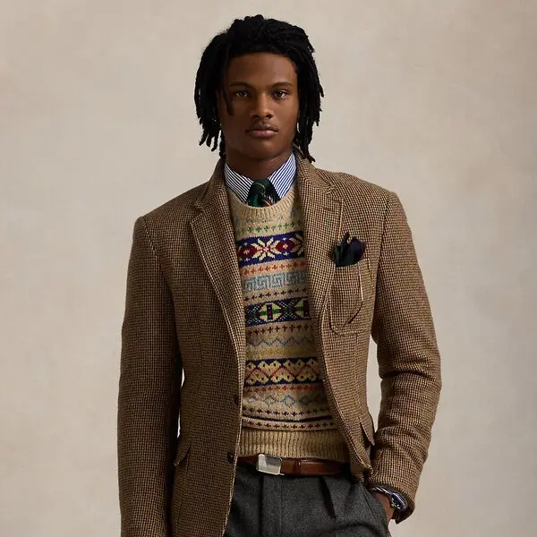 Ralph Lauren Polo Tailored Plaid Tick-Weave Jacket In Brown/Tan