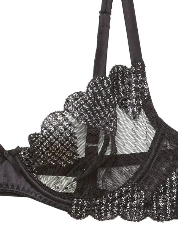 Fleur Du Mal Heart Embroidered Demi Bra - Black