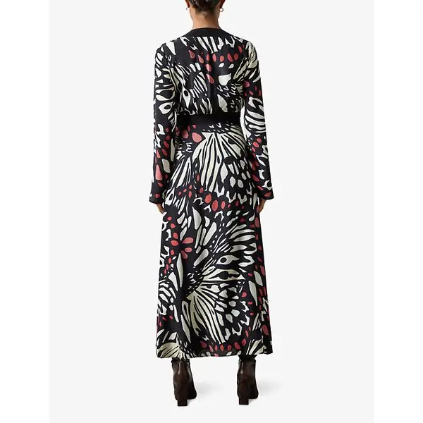 RO&ZO Butterfly-print V-neck Maxi Dress