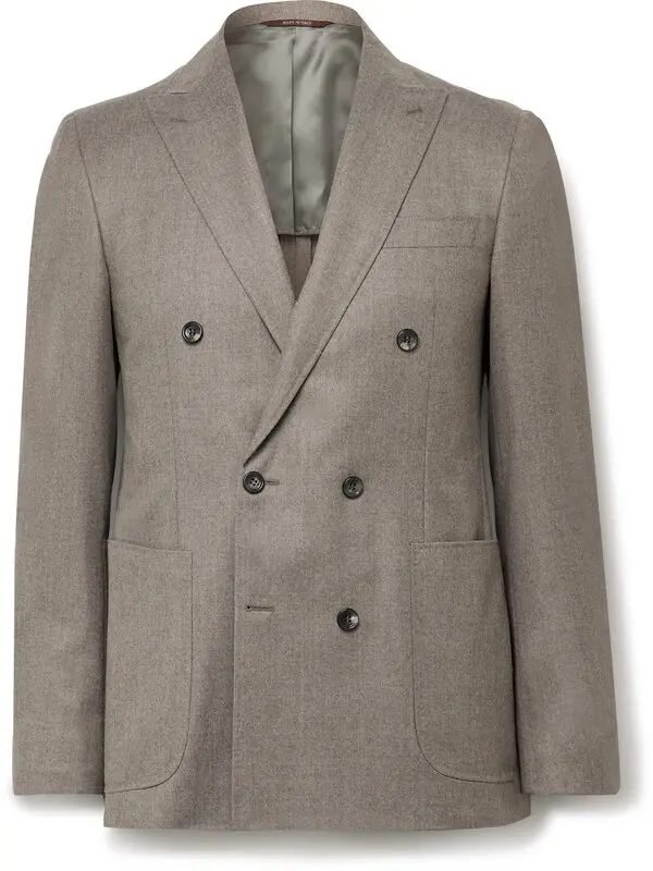 Canali Kei Slim-fit Double-breasted Wool-flannel Suit Jacket - Brown